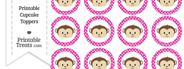 Free Hot Pink Polka Dot Boy Monkey Cupcake Toppers — Printable Treats.com