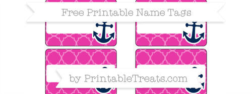 Free Hot Pink Quatrefoil Pattern Nautical Name Tags — Printable Treats.com