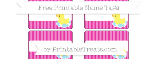 Free Hot Pink Thin Striped Pattern Baby Duck Name Tags — Printable ...