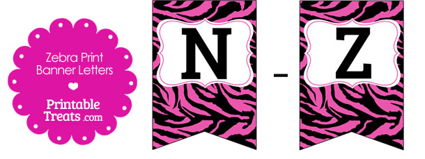 Hot Pink Zebra Print Bunting Banner Letters N-Z — Printable Treats.com