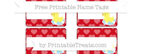 Free Lava Red Heart Pattern Baby Duck Name Tags — Printable Treats.com