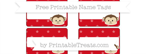 Free Lava Red Star Pattern Boy Monkey Name Tags — Printable Treats.com