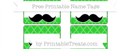 Lime Green Moroccan Tile Mustache Name Tags — Printable Treats.com