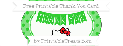 Lime Green Polka Dot Hello Kitty Thank You Card — Printable Treats.com