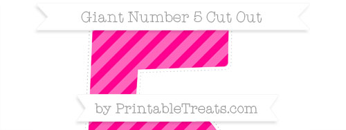 Magenta Diagonal Striped Giant Number 5 Cut Out — Printable Treats.com