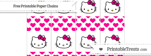 Free Magenta Heart Pattern Hello Kitty Paper Chains — Printable Treats.com