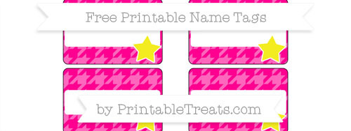 Free Magenta Houndstooth Pattern Star Name Tags — Printable Treats.com