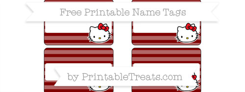Free Maroon Horizontal Striped Hello Kitty Name Tags — Printable Treats.com