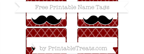 Maroon Moroccan Tile Mustache Name Tags — Printable Treats.com