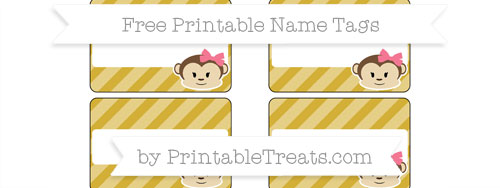Free Metallic Gold Diagonal Striped Girl Monkey Name Tags — Printable ...