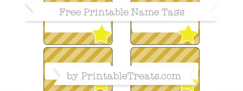 Free Metallic Gold Diagonal Striped Star Name Tags — Printable Treats.com