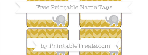 Free Metallic Gold Herringbone Pattern Elephant Name Tags — Printable ...