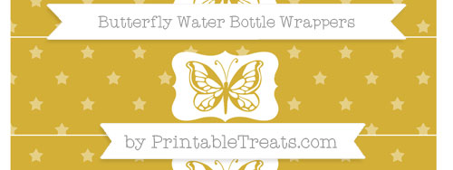 Metallic Gold Star Pattern Butterfly Water Bottle Wrappers — Printable ...