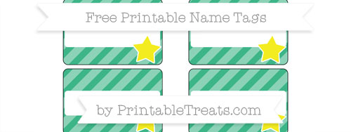 Free Mint Green Diagonal Striped Star Name Tags — Printable Treats.com