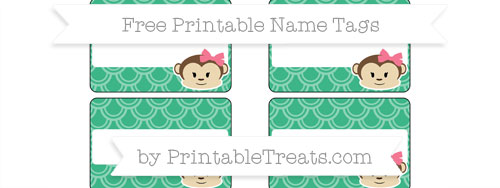 Free Mint Green Fish Scale Pattern Girl Monkey Name Tags — Printable ...