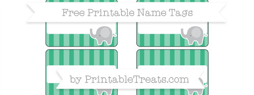 Free Mint Green Striped Elephant Name Tags — Printable Treats.com