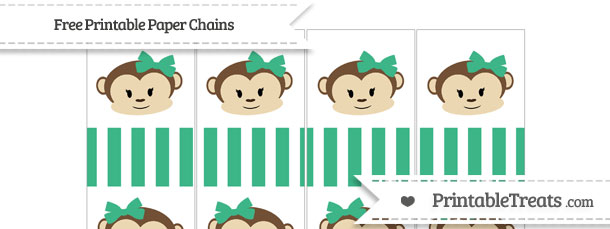 Mint Green Striped Girl Monkey Paper Chains — Printable Treats.com