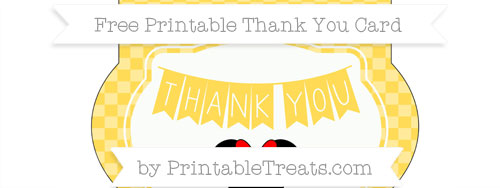 Mustard Yellow Checker Pattern Minnie Mouse Thank You Card — Printable ...