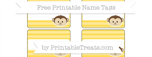 Free Mustard Yellow Horizontal Striped Boy Monkey Name Tags — Printable ...