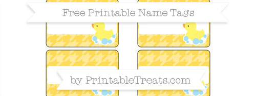 Free Mustard Yellow Houndstooth Pattern Baby Duck Name Tags — Printable ...