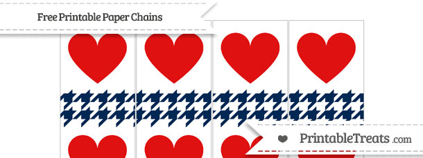 Navy Blue Houndstooth Pattern Heart Paper Chains — Printable Treats.com
