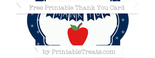 Navy Blue Star Pattern Apple Thank You Card — Printable Treats.com