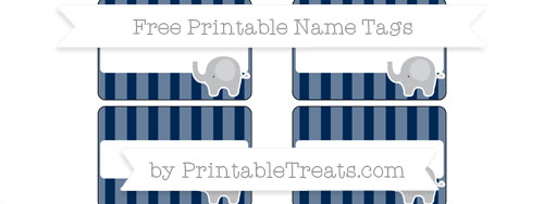 Free Navy Blue Striped Elephant Name Tags — Printable Treats.com