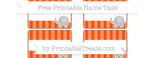 Free Orange Striped Elephant Name Tags — Printable Treats.com