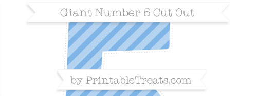 Pastel Blue Diagonal Striped Giant Number 5 Cut Out — Printable Treats.com
