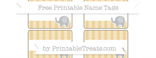 Free Pastel Bright Orange Striped Elephant Name Tags — Printable Treats.com
