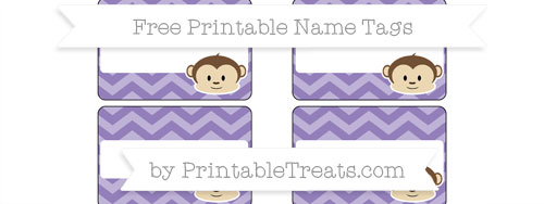 Free Pastel Dark Plum Chevron Boy Monkey Name Tags — Printable Treats.com