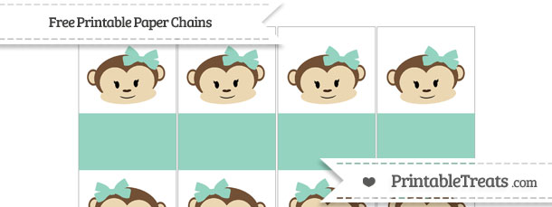 Pastel Green Girl Monkey Paper Chains — Printable Treats.com