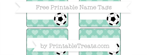 Free Pastel Green Heart Pattern Soccer Name Tags — Printable Treats.com