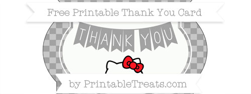 Pastel Grey Checker Pattern Hello Kitty Thank You Card — Printable ...