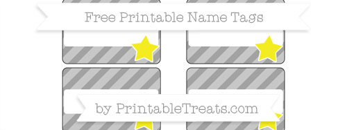 Free Pastel Grey Diagonal Striped Star Name Tags — Printable Treats.com