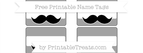 Pastel Grey Mustache Name Tags — Printable Treats.com