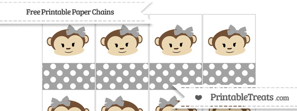 Pastel Grey Polka Dot Girl Monkey Paper Chains — Printable Treats.com