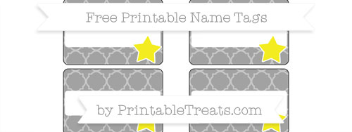 Free Pastel Grey Quatrefoil Pattern Star Name Tags — Printable Treats.com