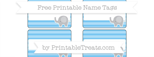 Free Pastel Light Blue Horizontal Striped Elephant Name Tags ...