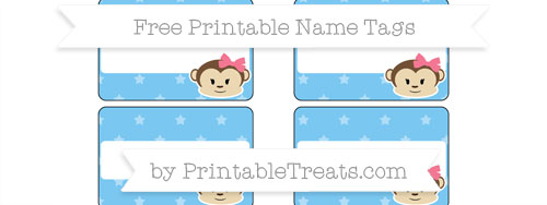 Free Pastel Light Blue Star Pattern Girl Monkey Name Tags — Printable ...