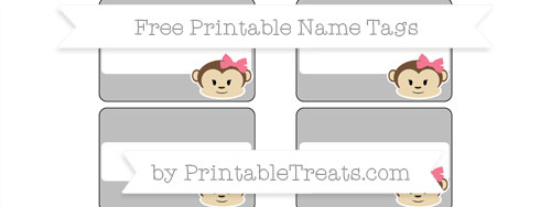 Free Pastel Light Grey Girl Monkey Name Tags — Printable Treats.com