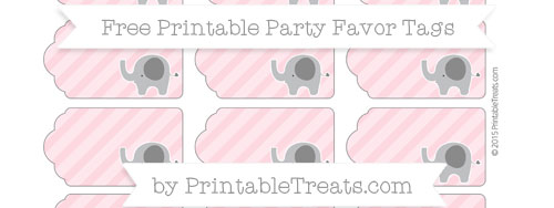 Pastel Light Pink Diagonal Striped Elephant Party Favor Tags ...