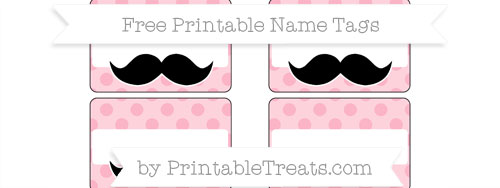 Pastel Light Pink Polka Dot Mustache Name Tags — Printable Treats.com