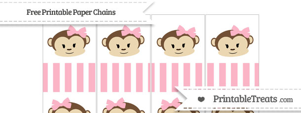 Pastel Light Pink Striped Girl Monkey Paper Chains — Printable Treats.com