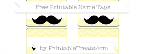 Pastel Light Yellow Chevron Mustache Name Tags — Printable Treats.com