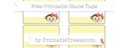 Free Pastel Light Yellow Girl Monkey Name Tags — Printable Treats.com