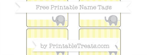 Free Pastel Light Yellow Striped Elephant Name Tags — Printable Treats.com