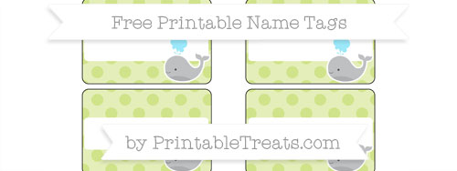Free Pastel Lime Green Polka Dot Whale Name Tags — Printable Treats.com