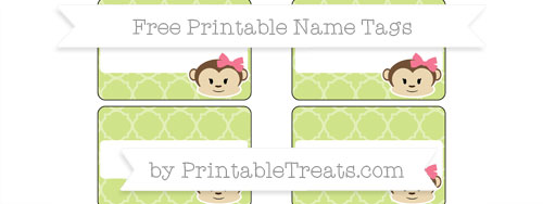 Free Pastel Lime Green Quatrefoil Pattern Girl Monkey Name Tags ...