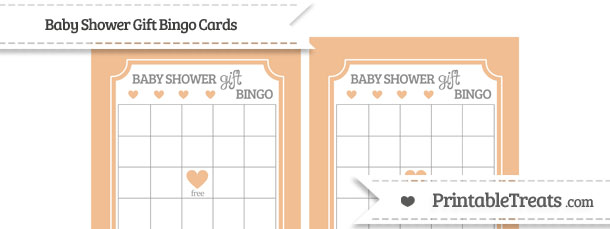 Pastel Orange Baby Shower Gift Bingo Cards — Printable Treats.com